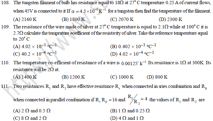 NEET UG Physics Current Electricity MCQs, Multiple Choice Questions